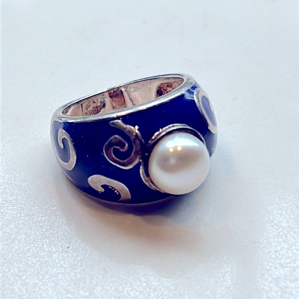 Stunning Menegatti Enamel Sterling Silver And Pearl R… - Gem
